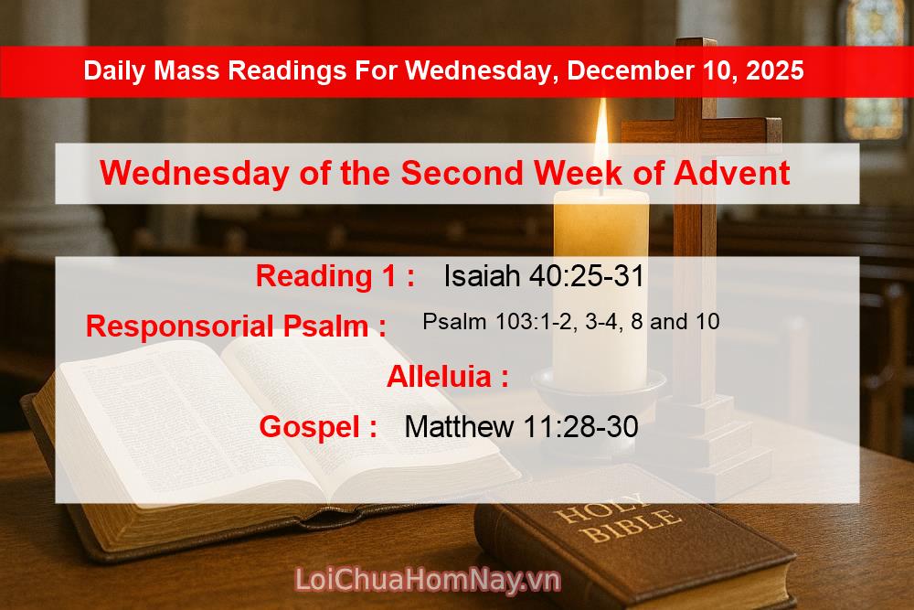 Daily Mass Readings For Wednesday, December 10, 2025 (Readings, Gospel ...